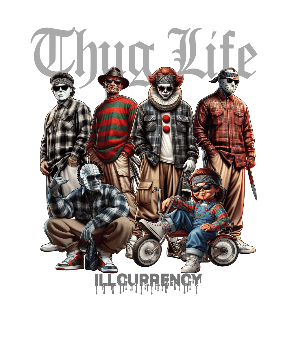 Air Jordan 12 Black/Wolf Grey Black T-Shirt (Thug Life Halloween)| ill